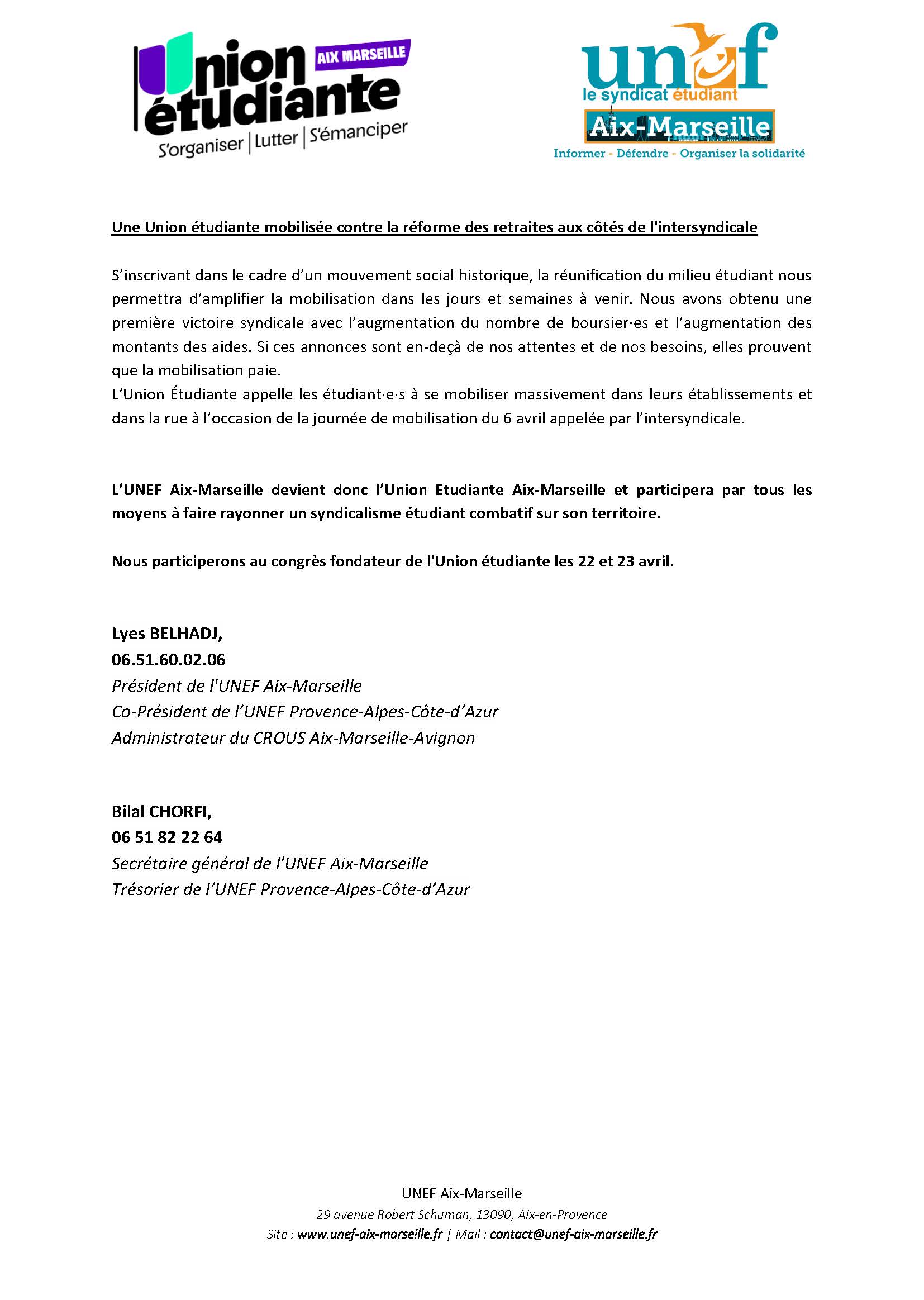 L'UNEF Aix-Marseille rejoint l'Union Etudiante ! - Union Etudiante Aix ...